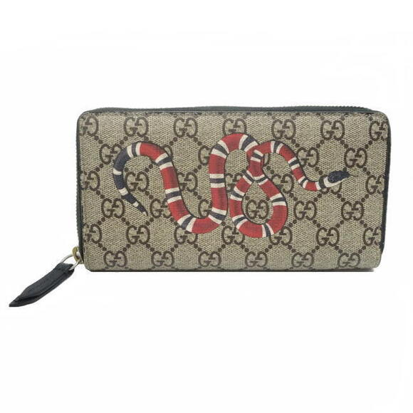 Gucci | Bags | Gucci Gg Supreme Wallet Snake Beige Black Zip Around ...